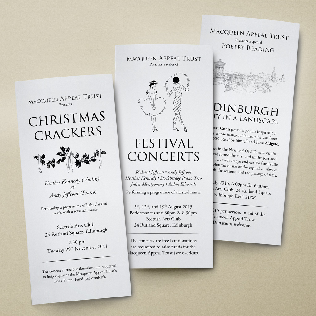 Three charity trust event leaflets – Original Cinn